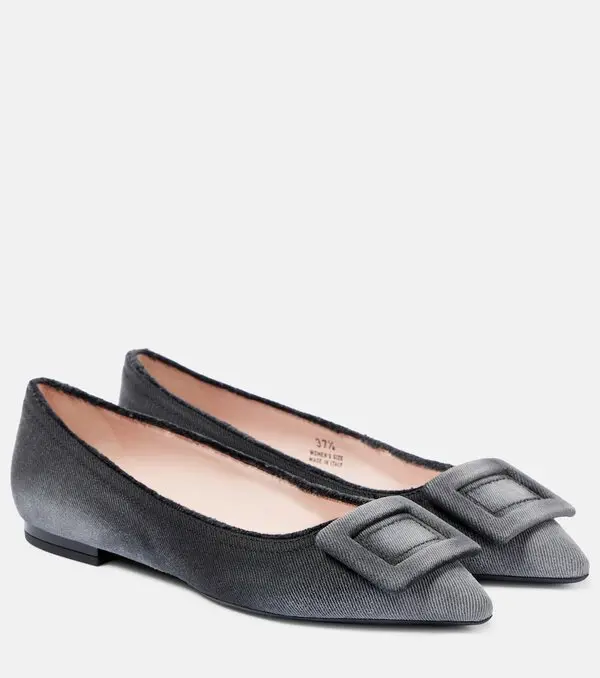 ROGER VIVIER Gommettine Denim Ballet Flats - Black