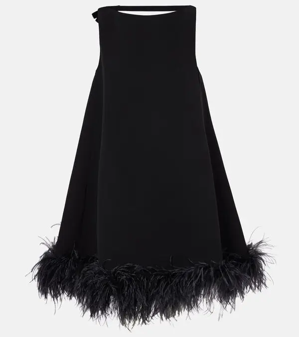 Valentino Garavani Feather-trimmed Mini Dress - Black