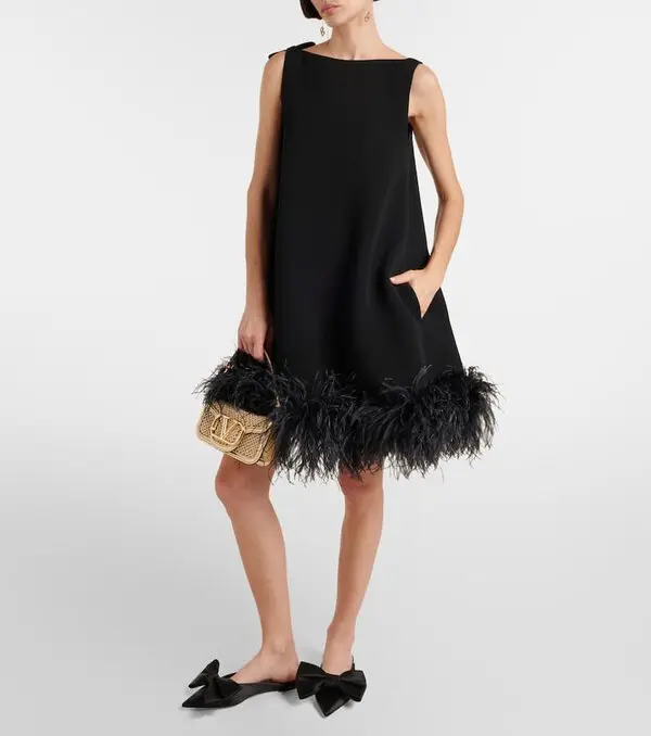 Valentino Garavani Feather-trimmed Mini Dress