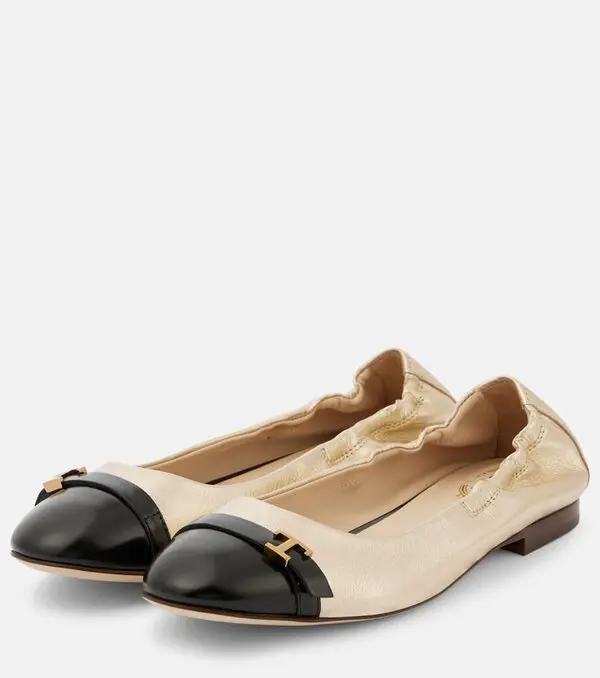 TOD'S Metallic Leather Ballet Flats