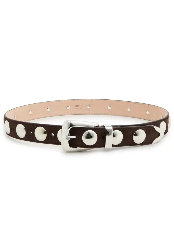 Khaite Benny Studded Suede Belt - Dark Brown