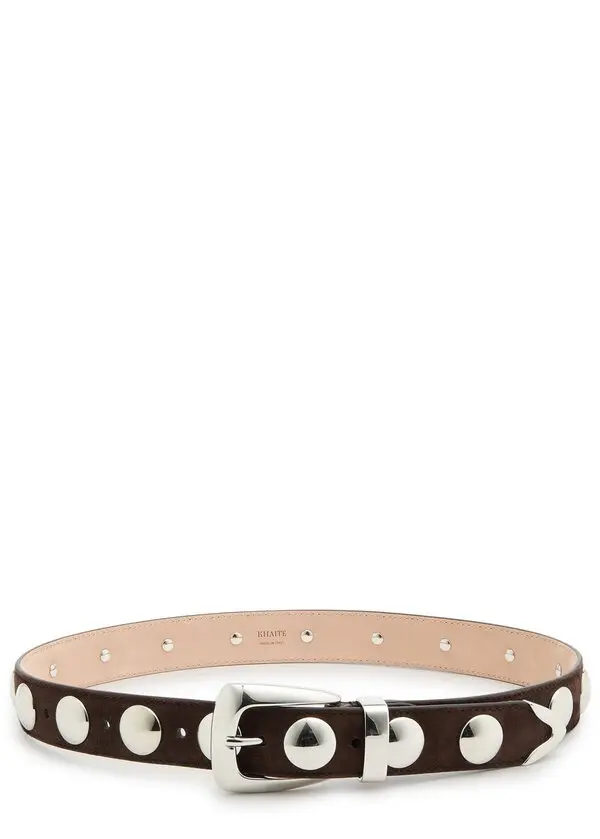 Khaite Benny Studded Suede Belt - Dark Brown