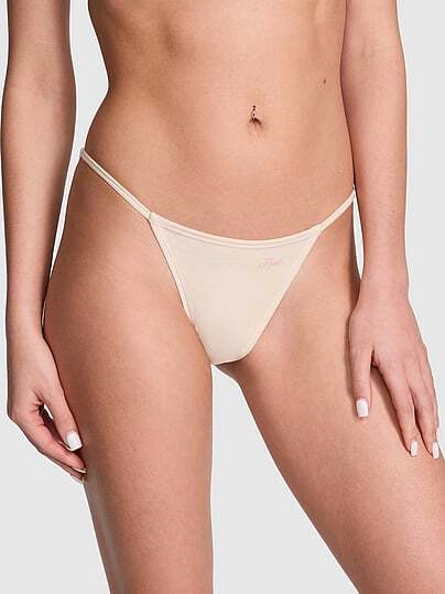 Pink Cotton String Bikini Panty - Beige