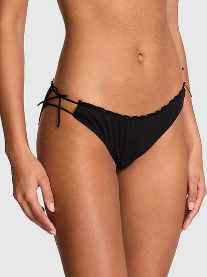 Pink Cotton String Bikini Panty - Black