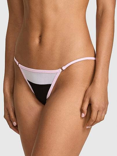 Pink Cotton String Bikini Panty - Black