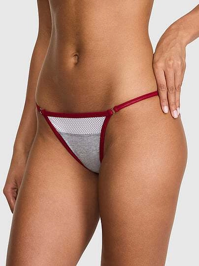 Pink Cotton String Bikini Panty - Grey