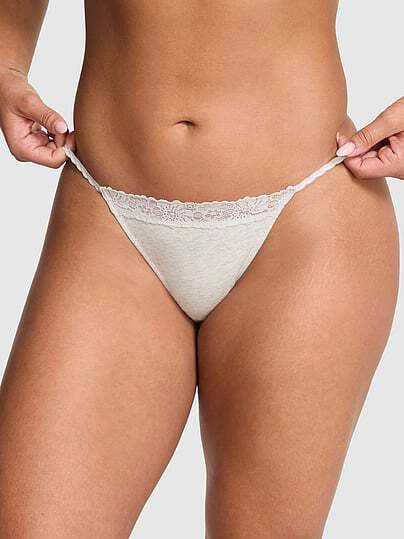 Pink Cotton String Bikini Panty - Grey