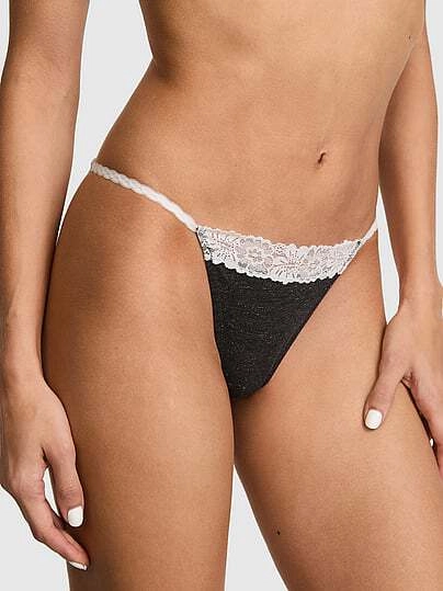 Pink Cotton String Bikini Panty - Grey
