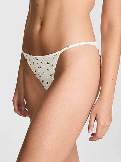 Pink Cotton Lace-trim String Bikini Panty - Print