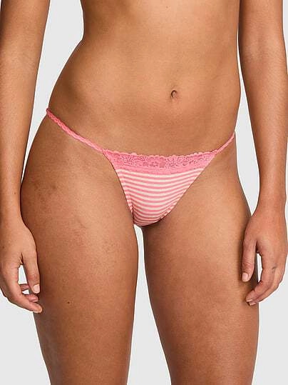 Pink Cotton String Bikini Panty - Print