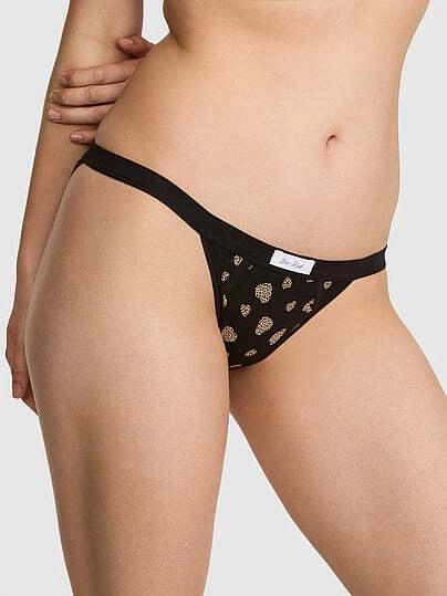 Pink Cotton Lace-trim String Bikini Panty - Print
