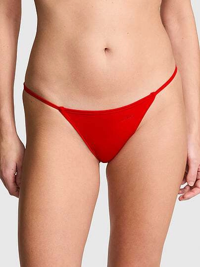 Pink Cotton String Bikini Panty - Red