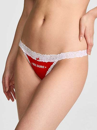 Pink Cotton String Bikini Panty - Red