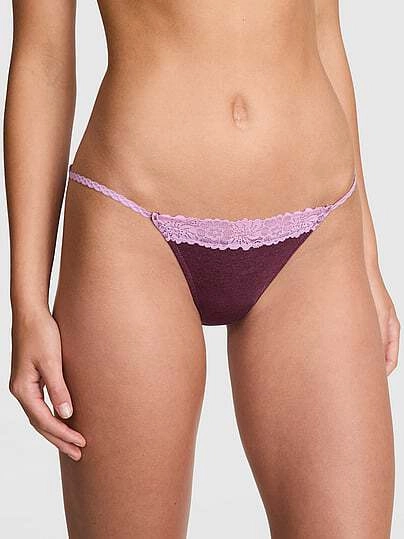 Pink Cotton String Bikini Panty - Red