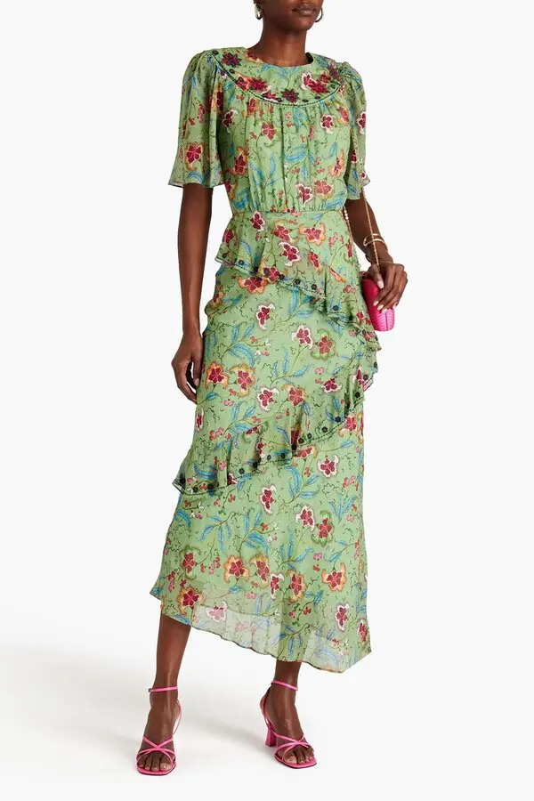 saloni vida green floral dress Vida Dress
