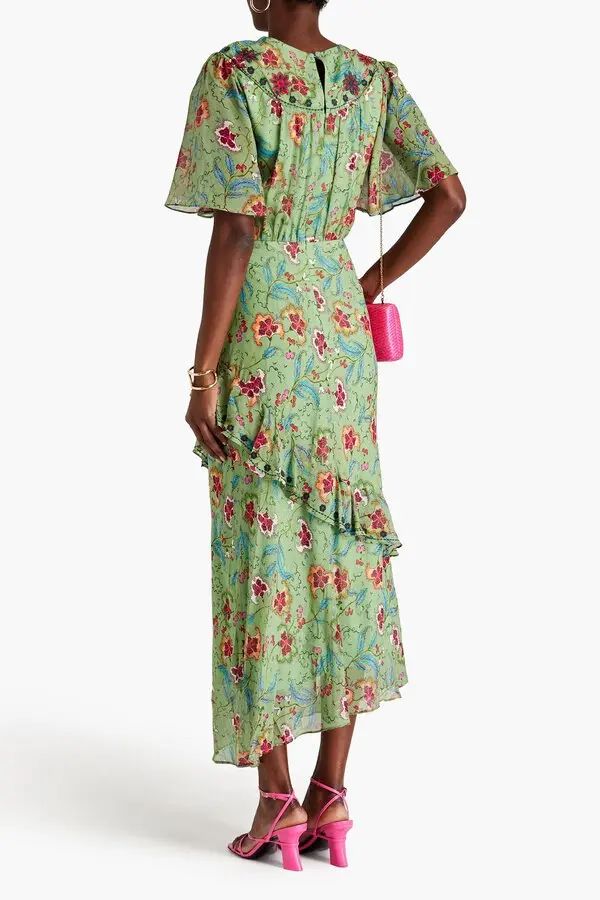 saloni vida green floral dress The Green Square Neck Jacquard Slit Midi Dress & Reviews - Green - Dresses