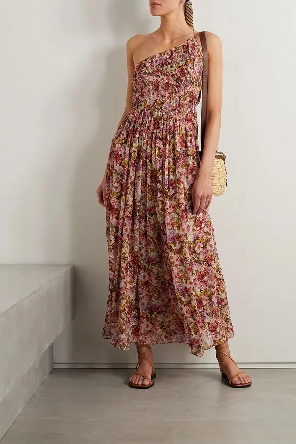 DEn Felicity One-Shoulder Floral-Print Silk-Gauze Maxi Dress In Pink - 60%  Off | Editorialist