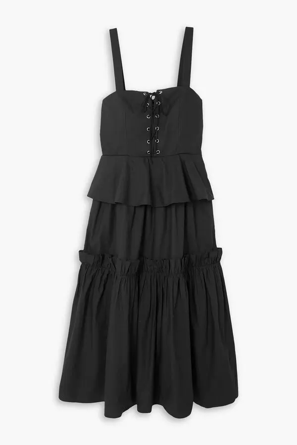 Batsheva Quinn Lace-Up Ruffled Tiered Midi Dress In Black - 55% Off