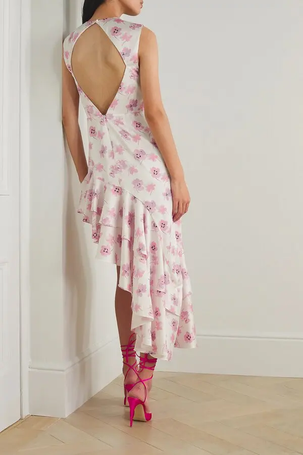 les reveries floral satin dress Les Reveries High-Neck Silk Bias Floral-Print Dress
