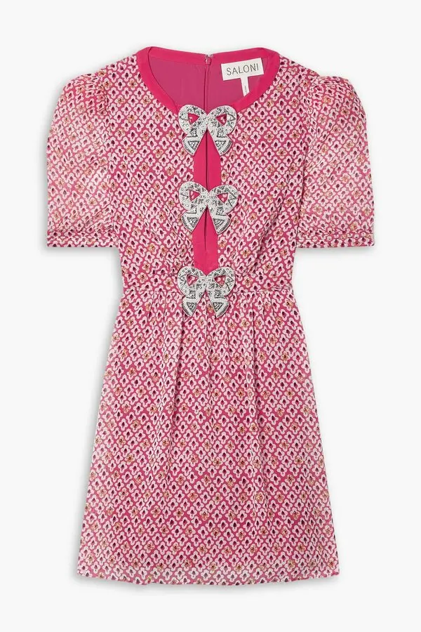 Saloni Jamie Embellished Printed Mini Dress