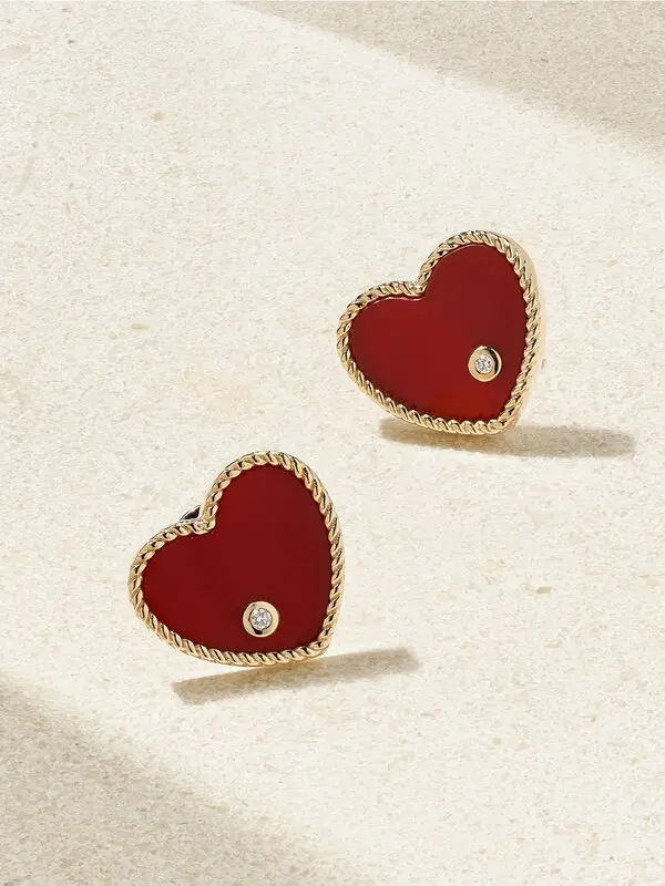 Yvonne Léon Caur 9-karat Gold, Agate And Diamond Earrings - Red