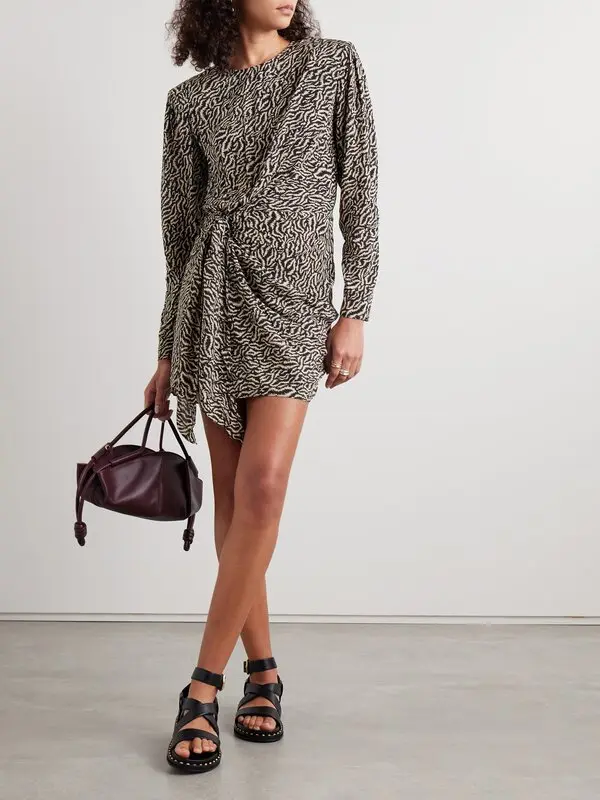 MARANT ETOILE Dulce Printed Crepe De Chine Mini Dress - Neutrals
