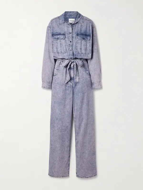 MARANT ETOILE Paige Belted Lyocell-chambray Jumpsuit - Blue