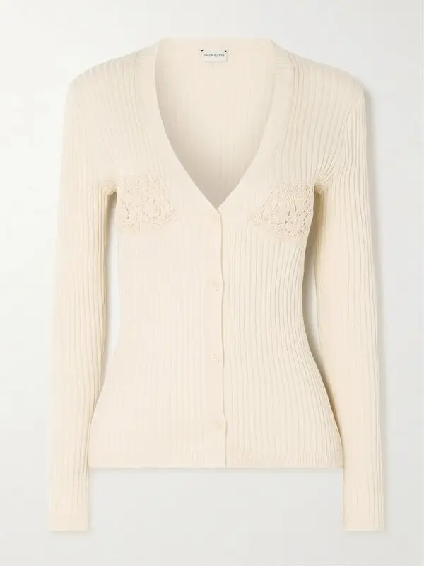 Magda Butrym Crochet-trimmed Ribbed Cardigan - Cream