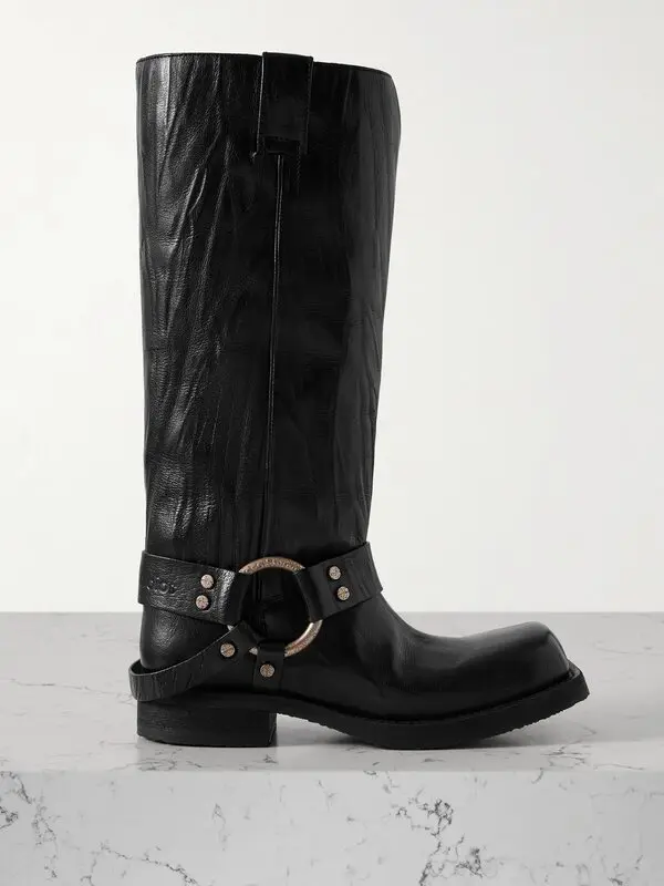 Acne Studios Embellished Crinkled-leather Knee Boots