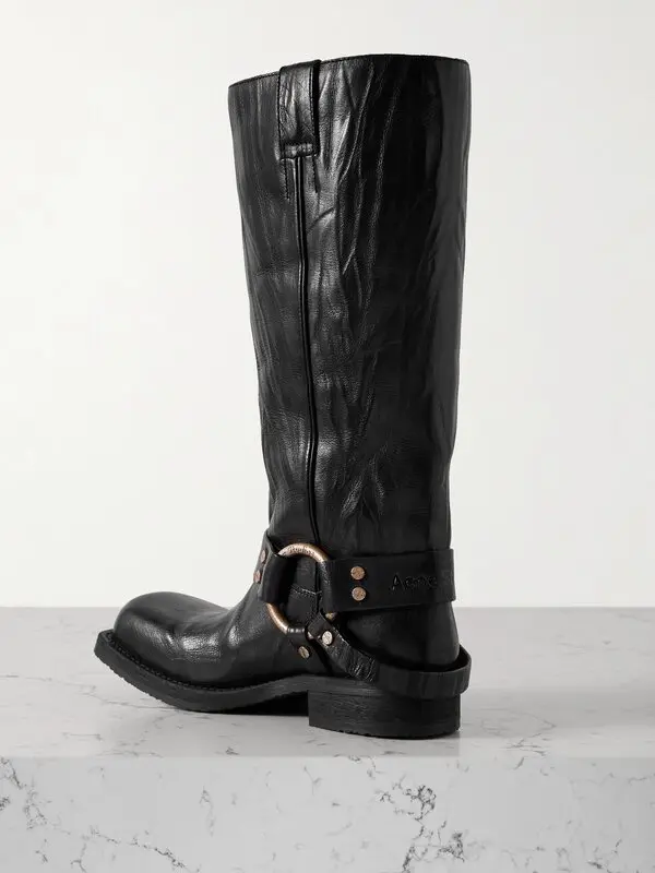 Acne Studios Embellished Crinkled-leather Knee Boots
