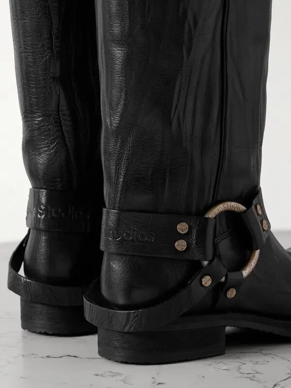 Acne Studios Embellished Crinkled-leather Knee Boots