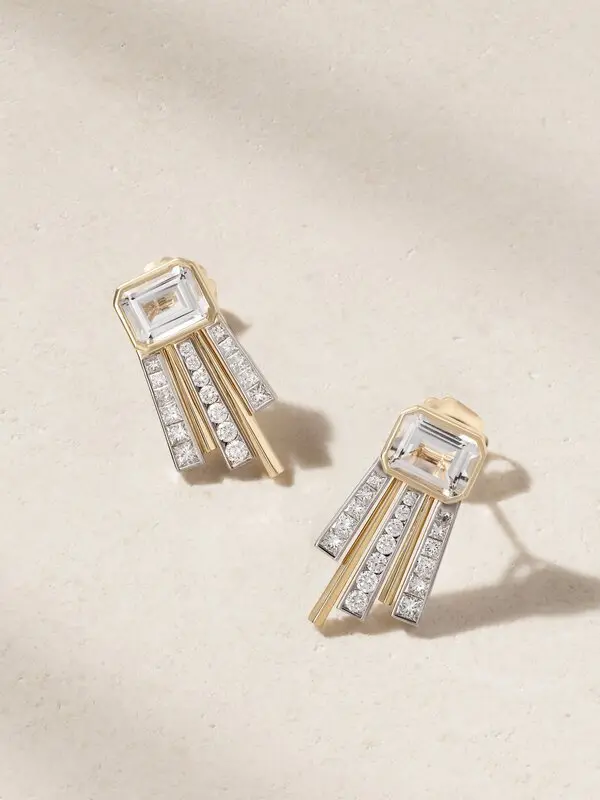 GEMELLA JEWELS Celestial 18-karat Gold Topaz And Diamond Earrings - White