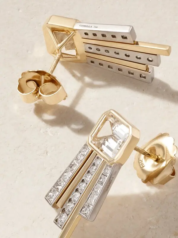 GEMELLA JEWELS Celestial 18-karat Gold Topaz And Diamond Earrings