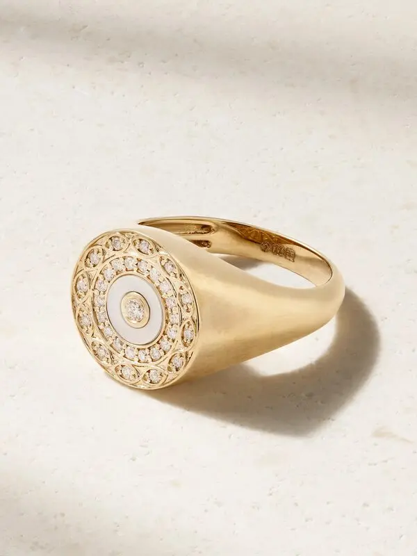 SYDNEY EVAN 14-karat Diamond And Mother-of-pearl Signet Ring - Gold