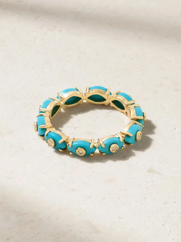 SYDNEY EVAN Eternity 14-karat Turquoise And Diamond Ring - Gold