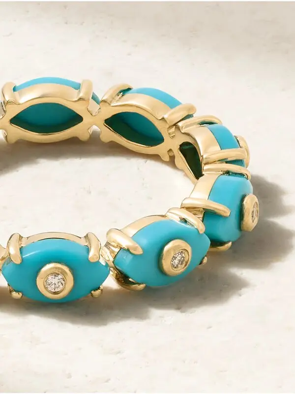 SYDNEY EVAN Eternity 14-karat Turquoise And Diamond Ring