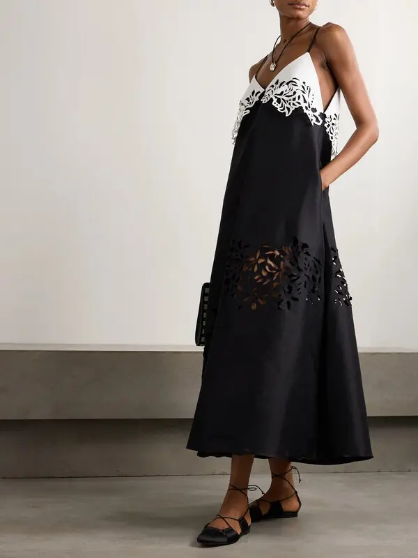Kika Vargas Kasha Layered Laser-Cut Taffeta Maxi Dress In Black - 50% Off |  Editorialist