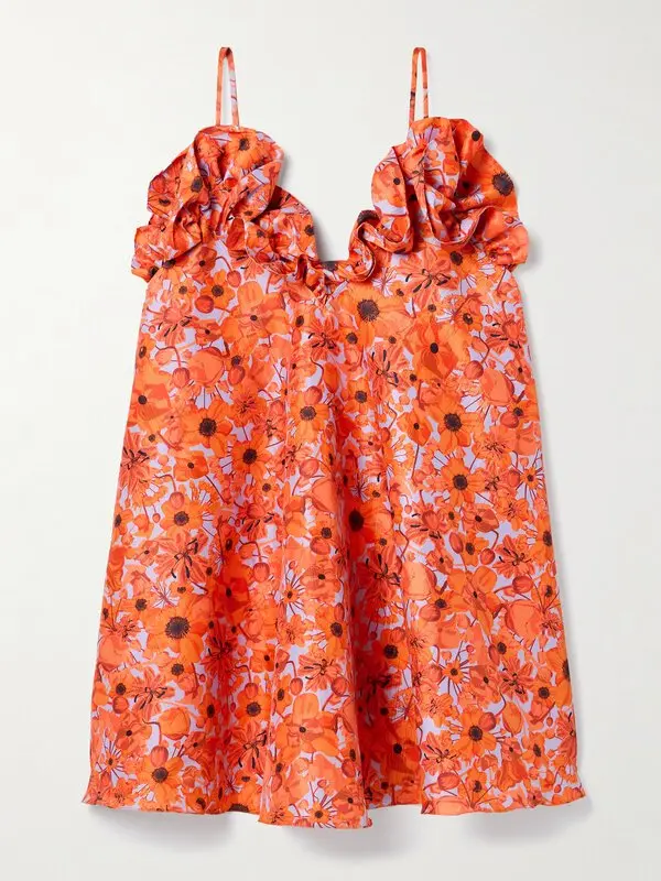 KIKA VARGAS Joan Ruffled Floral-print Taffeta Mini Dress