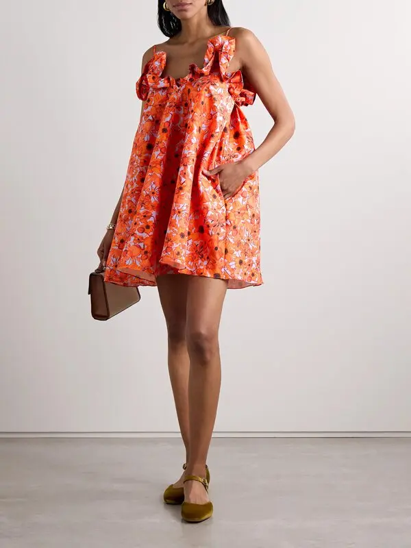 KIKA VARGAS Joan Ruffled Floral-print Taffeta Mini Dress