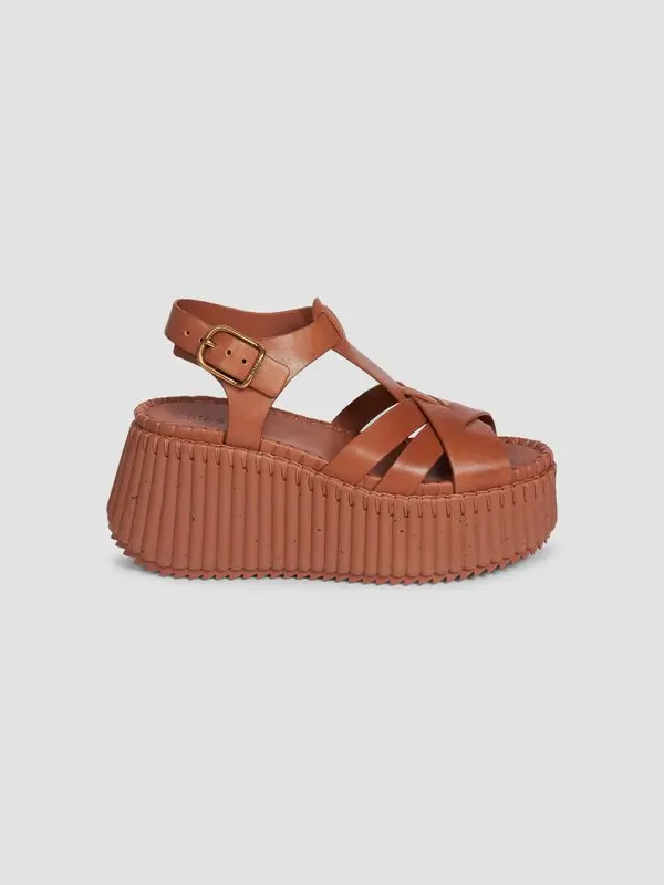 Chloé Nama Leather Platform Sandals - Ginger Brown
