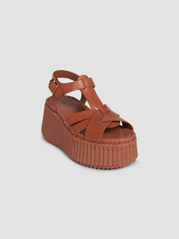Chloé Nama Leather Platform Sandals - Ginger Brown