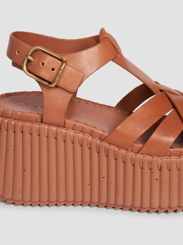 Chloé Nama Leather Platform Sandals - Ginger Brown