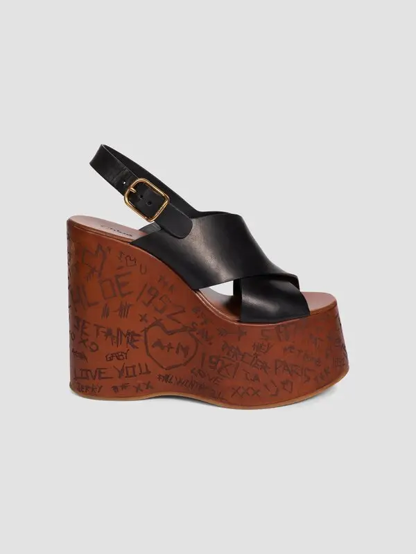 Chloé Maxime 140mm Leather Wedge Sandals - Black