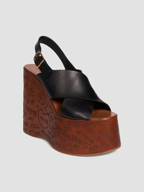 Chloé Maxime 140mm Leather Wedge Sandals - Black