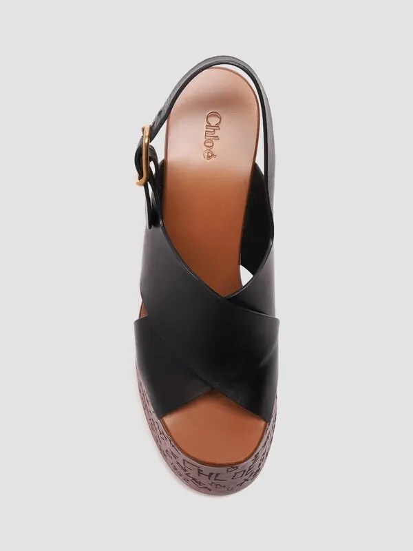 Chloé Maxime 140mm Leather Wedge Sandals - Black