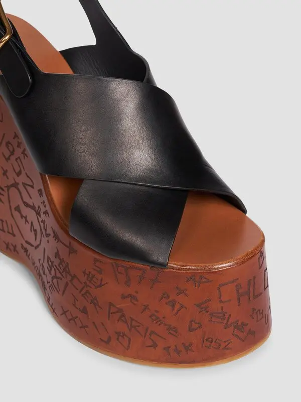 Chloé Maxime 140mm Leather Wedge Sandals - Black