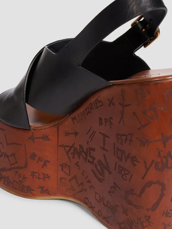 Chloé Maxime 140mm Leather Wedge Sandals - Black