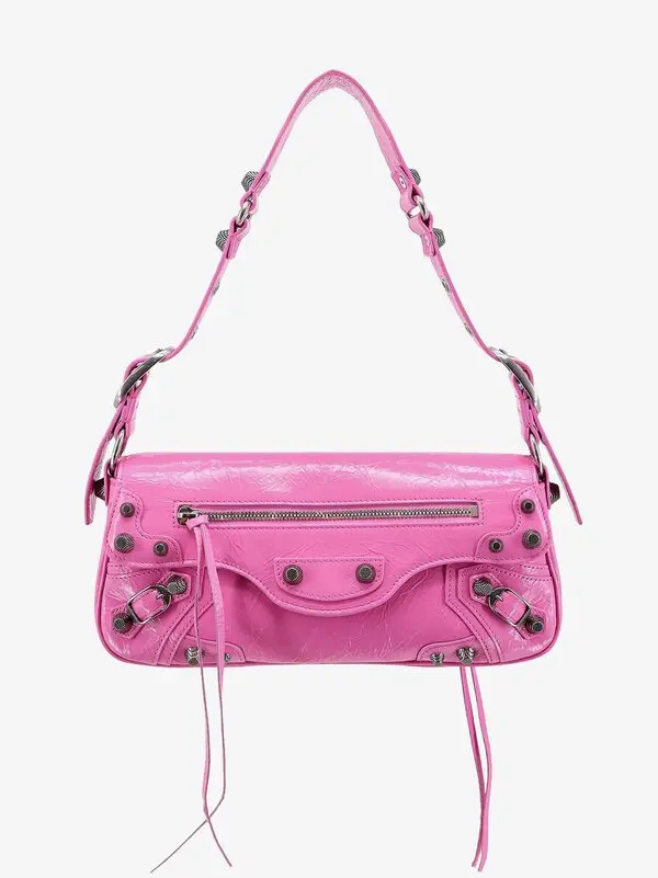 Balenciaga Leather Shoulder Bag With Metal Details - Pink