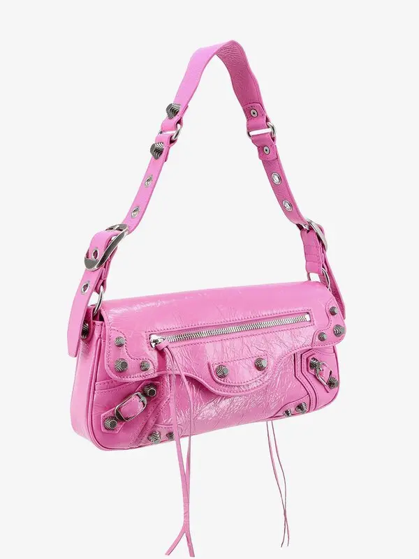 Balenciaga Leather Shoulder Bag With Metal Details - Pink