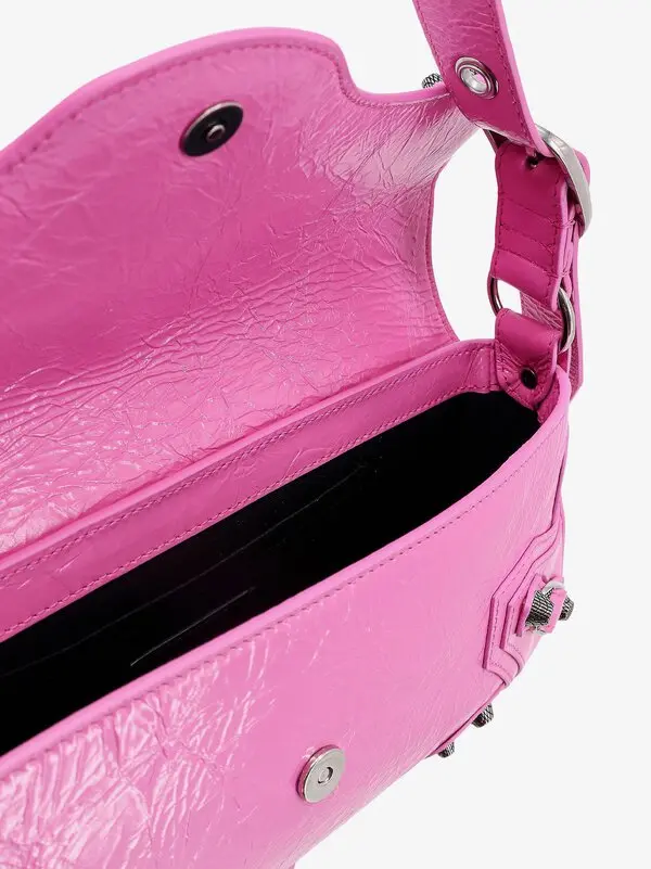 Balenciaga Leather Shoulder Bag With Metal Details - Pink